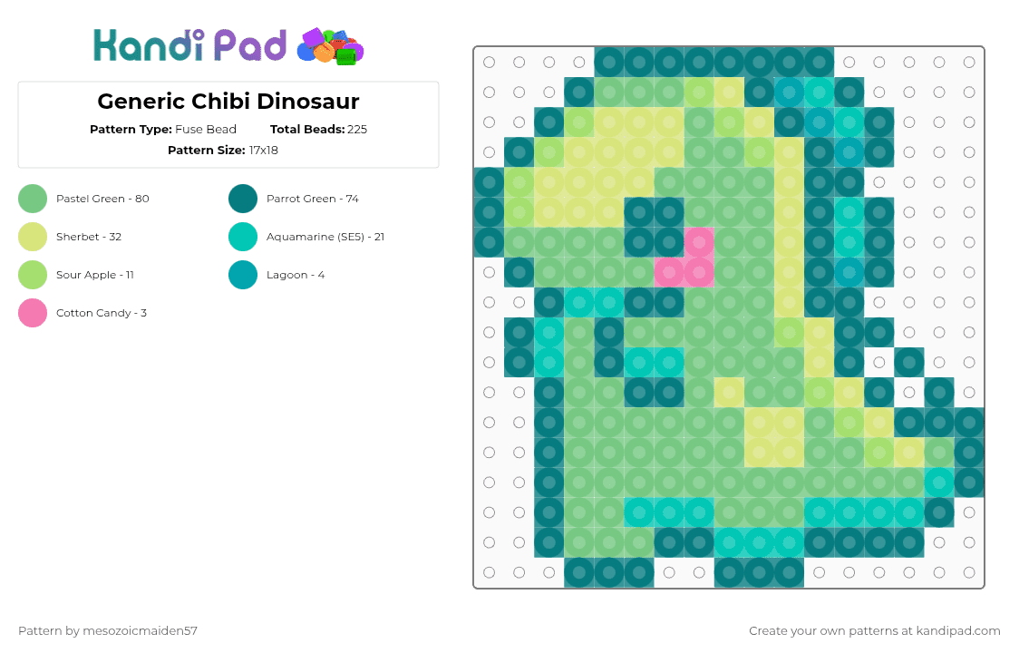 Generic Chibi Dinosaur Fuse Bead Pattern - Kandi Pad | Kandi Patterns ...