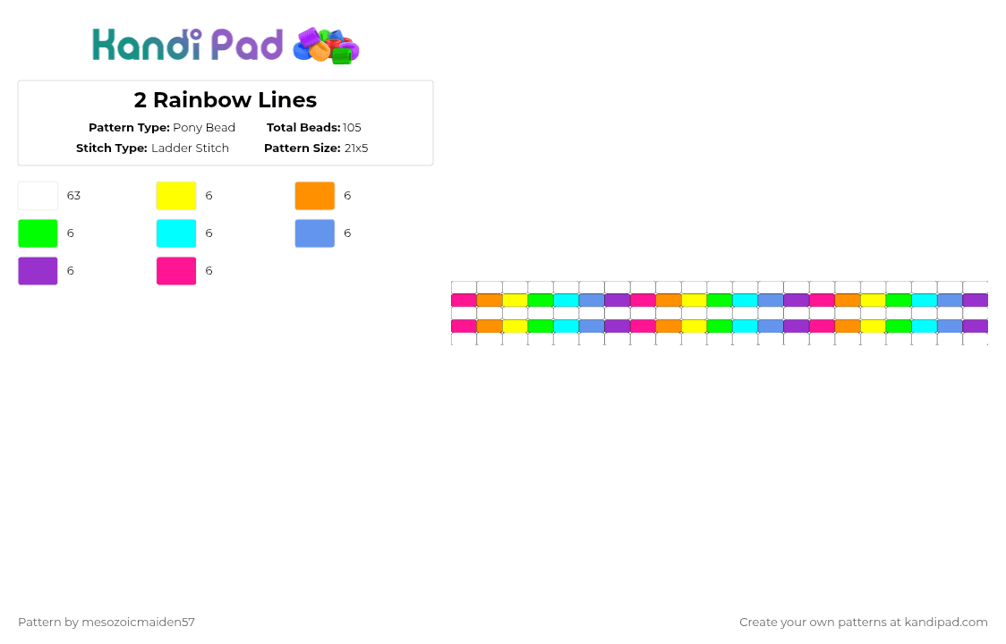 2 Rainbow Lines Pony Bead Pattern - Kandi Pad | Kandi Patterns, Fuse ...