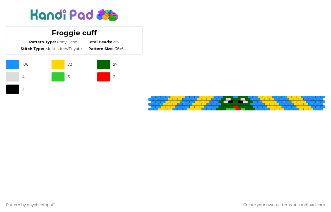 Froggie cuff Pony Bead Pattern - Kandi Pad | Kandi Patterns, Fuse Bead ...