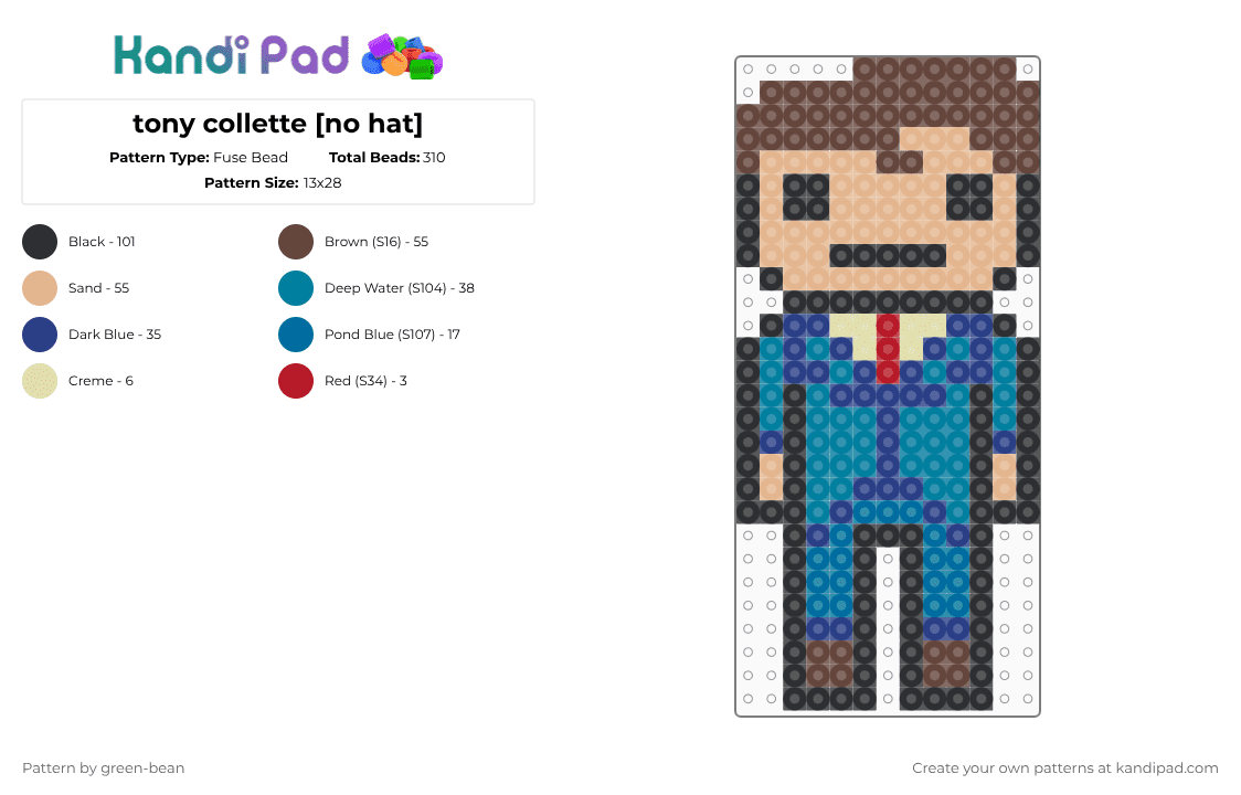 Tony collette [no hat] Fuse Bead Pattern - Kandi Pad | Kandi Patterns ...