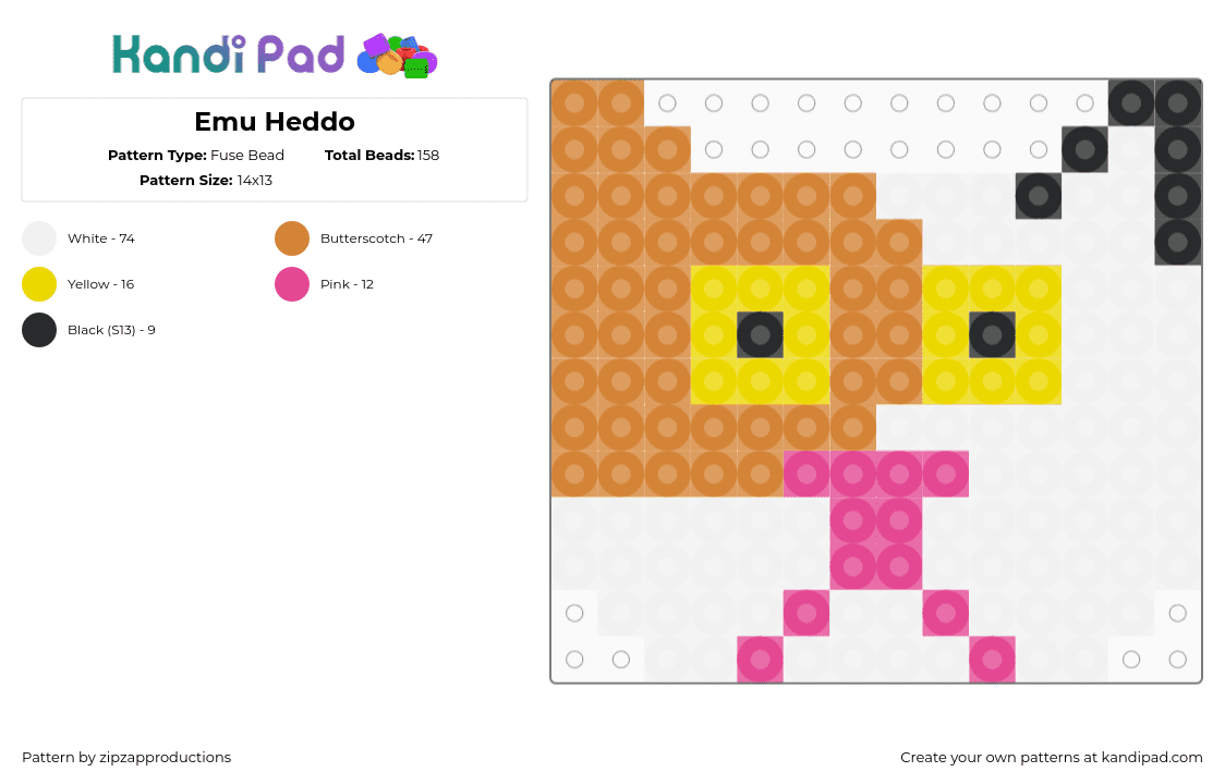 Emu Heddo Fuse Bead Pattern - Kandi Pad | Kandi Patterns, Fuse Bead ...