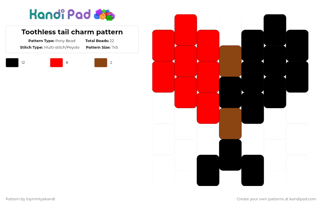 Toothless tail charm pattern Pony Bead Pattern - Kandi Pad | Kandi ...