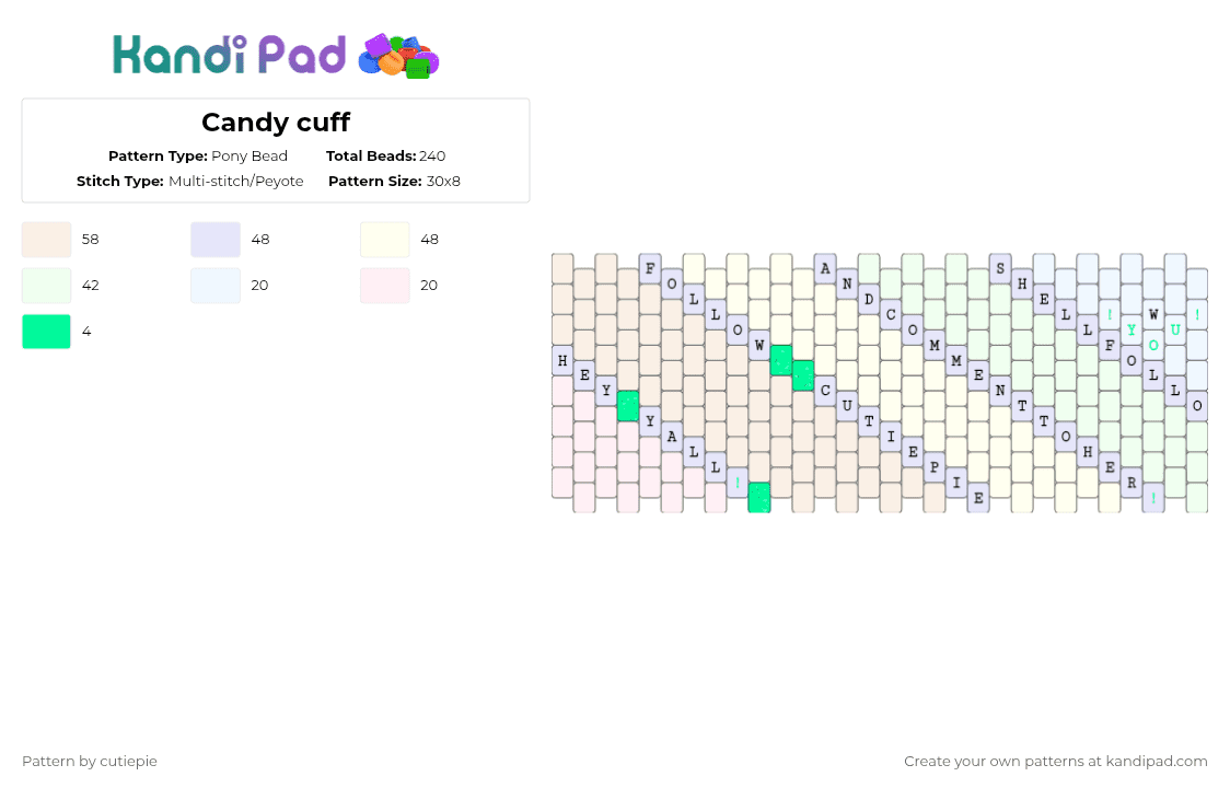 Candy cuff Pony Bead Pattern - Kandi Pad | Kandi Patterns, Fuse Bead ...