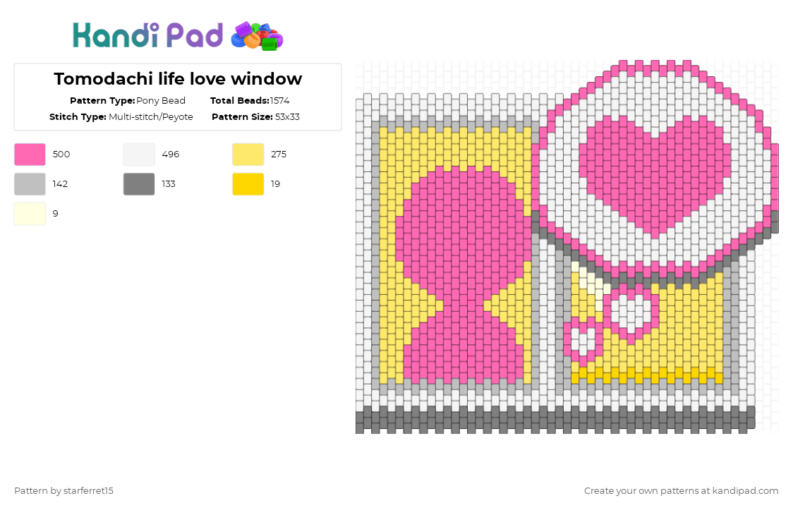 Tomodachi life love window Pony Bead Pattern - Kandi Pad | Kandi ...