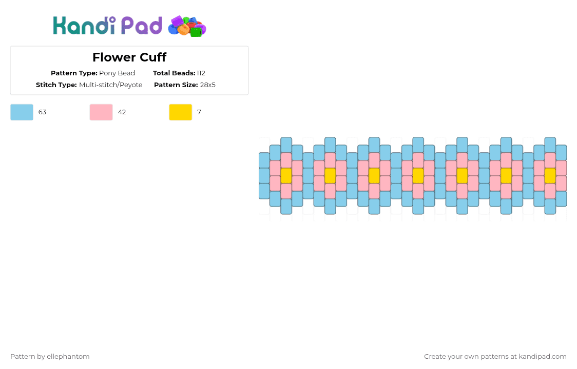 Flower Cuff Pony Bead Pattern - Kandi Pad | Kandi Patterns, Fuse Bead ...