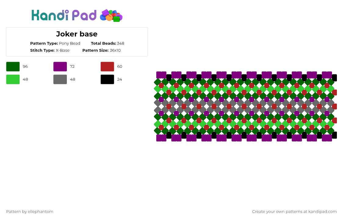 Joker base Pony Bead Pattern - Kandi Pad | Kandi Patterns, Fuse Bead ...
