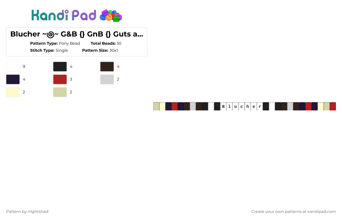 Blucher ~౷~ G&B {} GnB {} Guts and Blackpowder Pony Bead Pattern ...