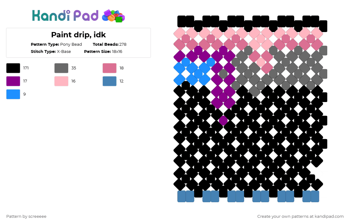 Paint drip, idk Pony Bead Pattern - Kandi Pad | Kandi Patterns, Fuse ...