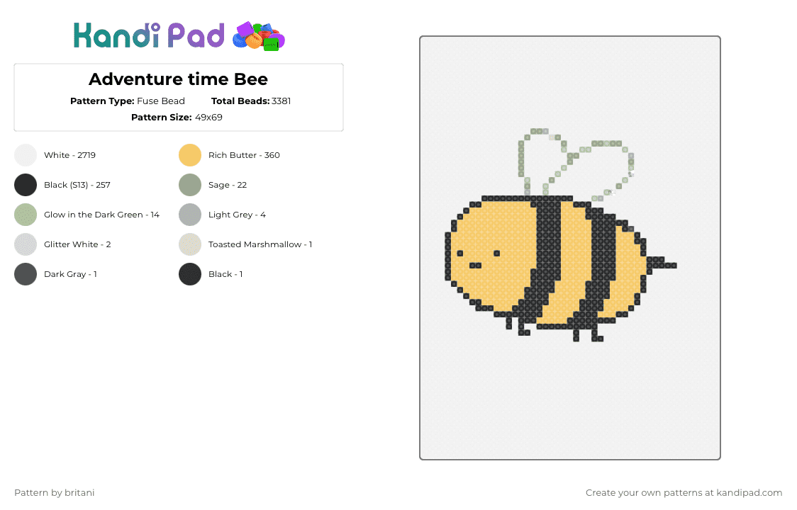 Adventure time Bee Fuse Bead Pattern - Kandi Pad | Kandi Patterns, Fuse ...