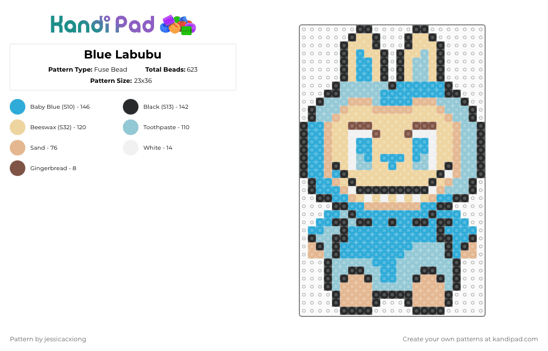 Blue Labubu Fuse Bead Pattern - Kandi Pad | Kandi Patterns, Fuse Bead ...
