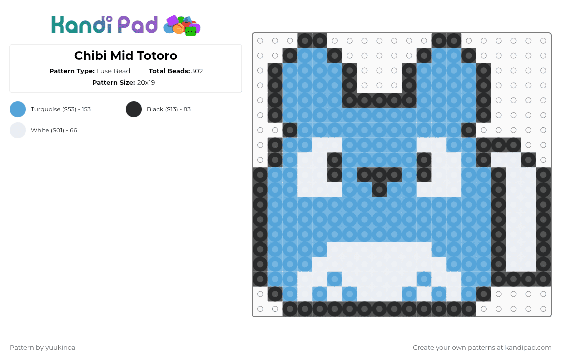Chibi Mid Totoro Fuse Bead Pattern - Kandi Pad | Kandi Patterns, Fuse ...