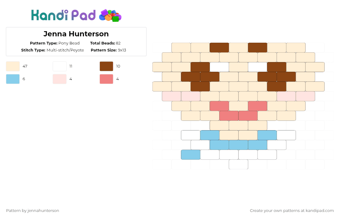 Jenna Hunterson Pony Bead Pattern - Kandi Pad | Kandi Patterns, Fuse ...