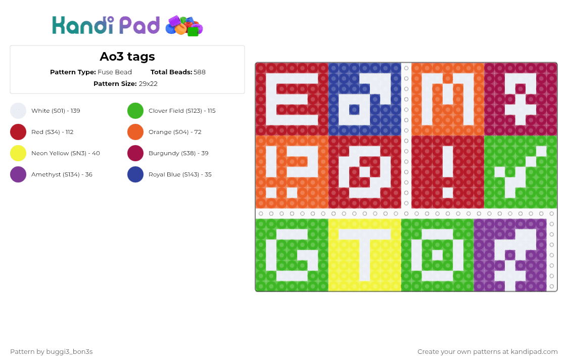 Ao3 tags Fuse Bead Pattern - Kandi Pad | Kandi Patterns, Fuse Bead ...