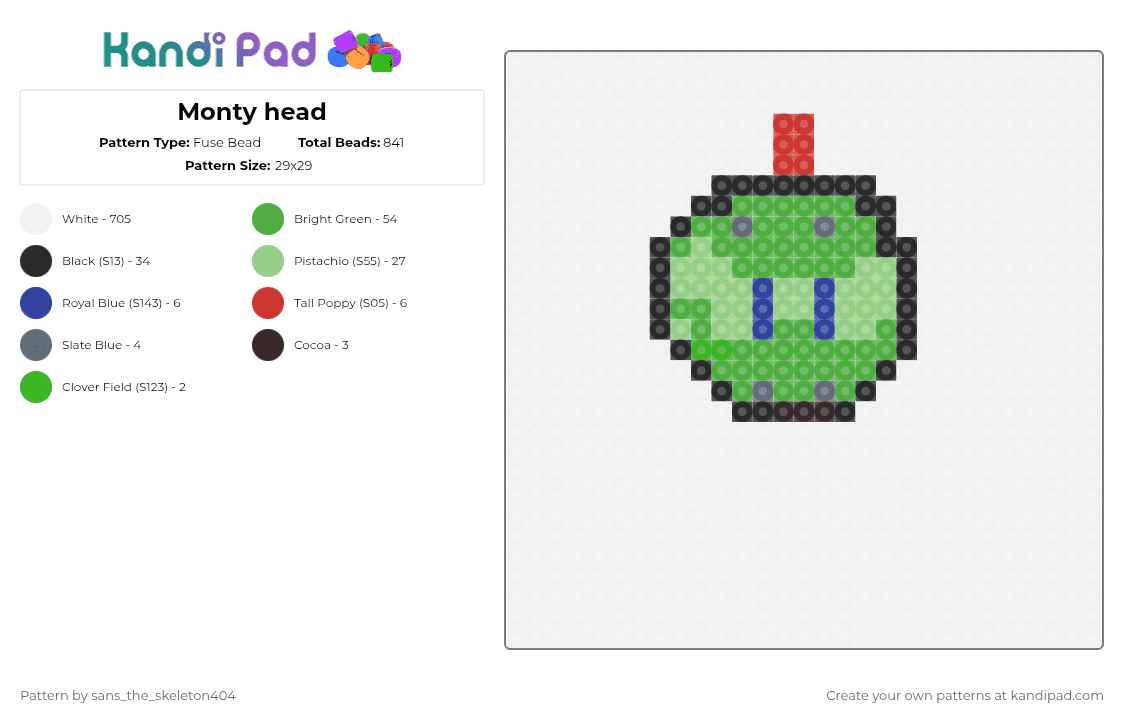 Monty head Fuse Bead Pattern - Kandi Pad | Kandi Patterns, Fuse Bead ...