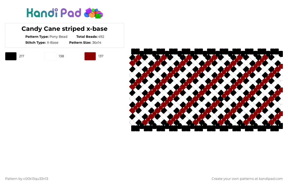 Candy Cane striped x-base Pony Bead Pattern - Kandi Pad | Kandi ...