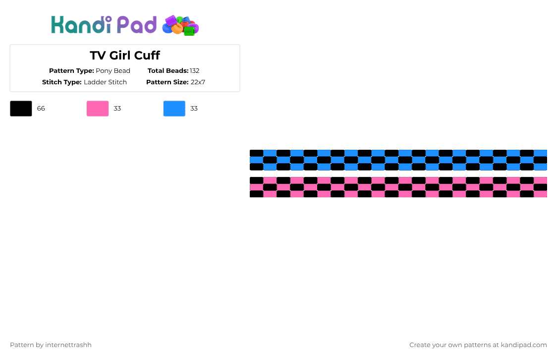 TV Girl Cuff Pony Bead Pattern - Kandi Pad | Kandi Patterns, Fuse Bead ...