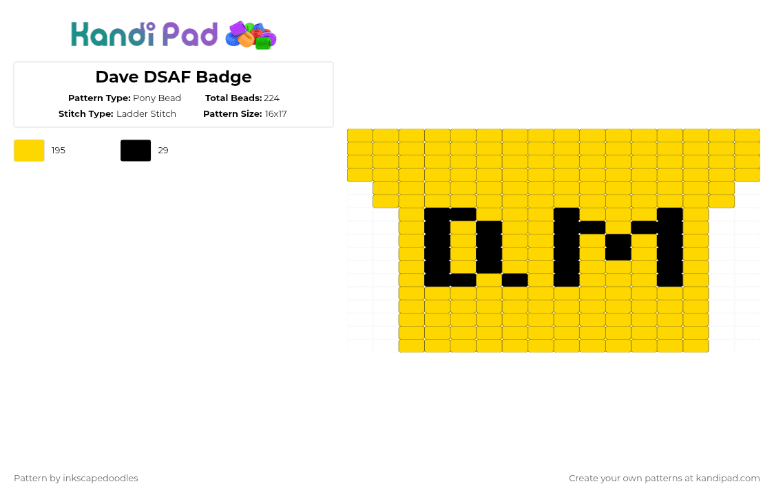 Dave DSAF Badge Pony Bead Pattern - Kandi Pad | Kandi Patterns, Fuse ...