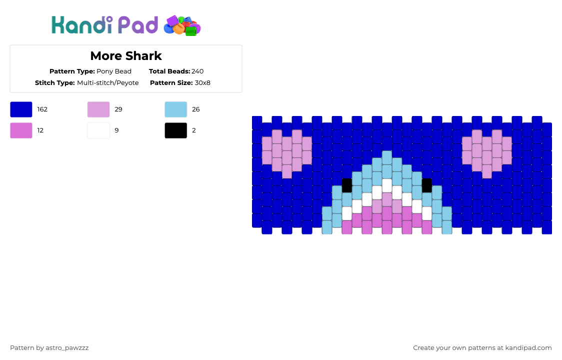 More Shark Pony Bead Pattern - Kandi Pad | Kandi Patterns, Fuse Bead ...