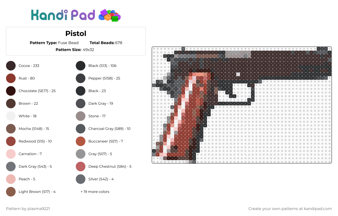 Pistol Fuse Bead Pattern - Kandi Pad | Kandi Patterns, Fuse Bead ...