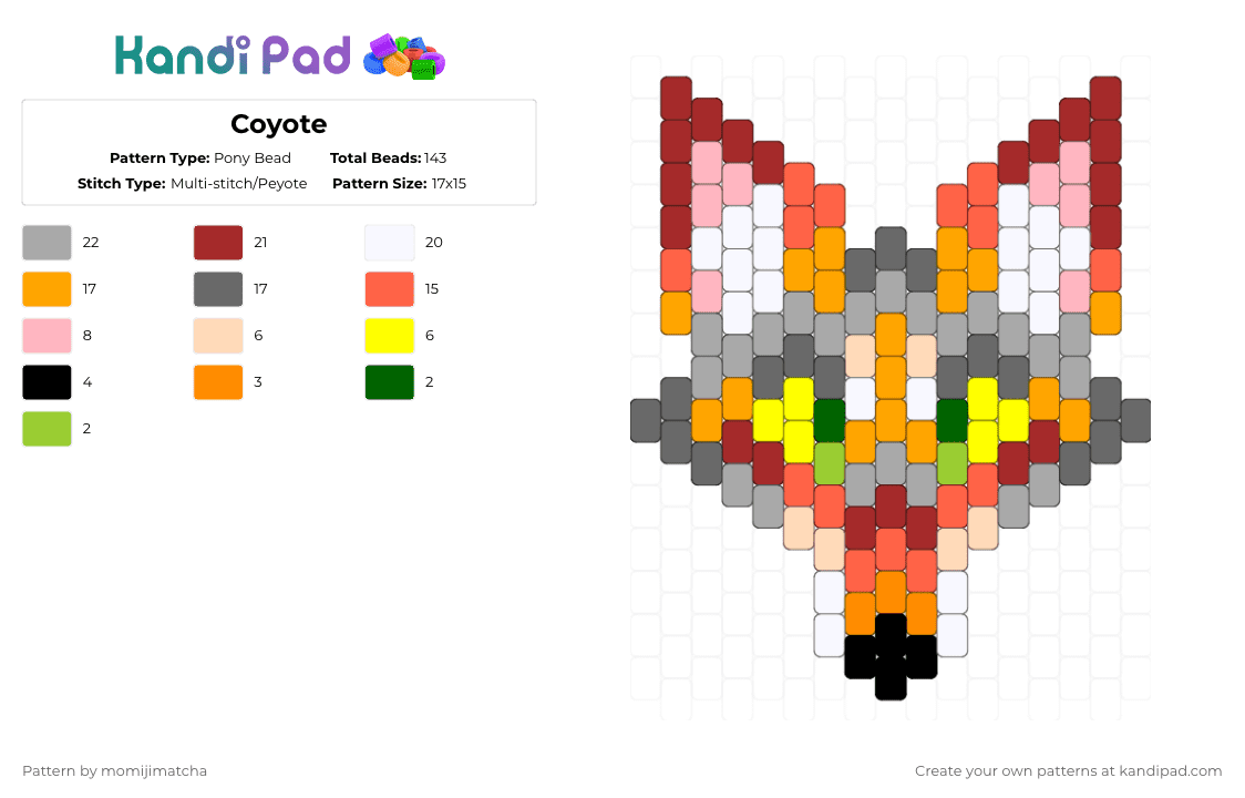 Coyote Pony Bead Pattern - Kandi Pad | Kandi Patterns, Fuse Bead ...
