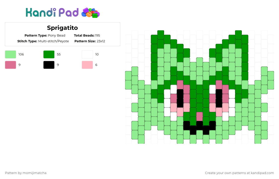 Sprigatito Pony Bead Pattern - Kandi Pad | Kandi Patterns, Fuse Bead ...