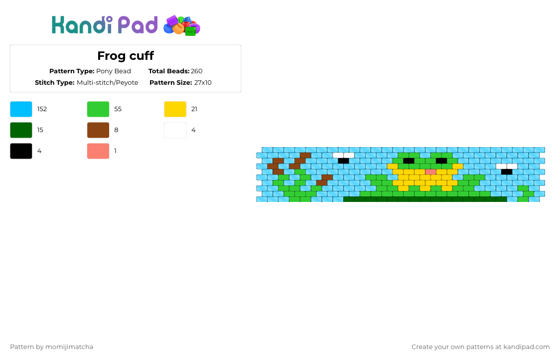 Frog cuff Pony Bead Pattern - Kandi Pad | Kandi Patterns, Fuse Bead ...