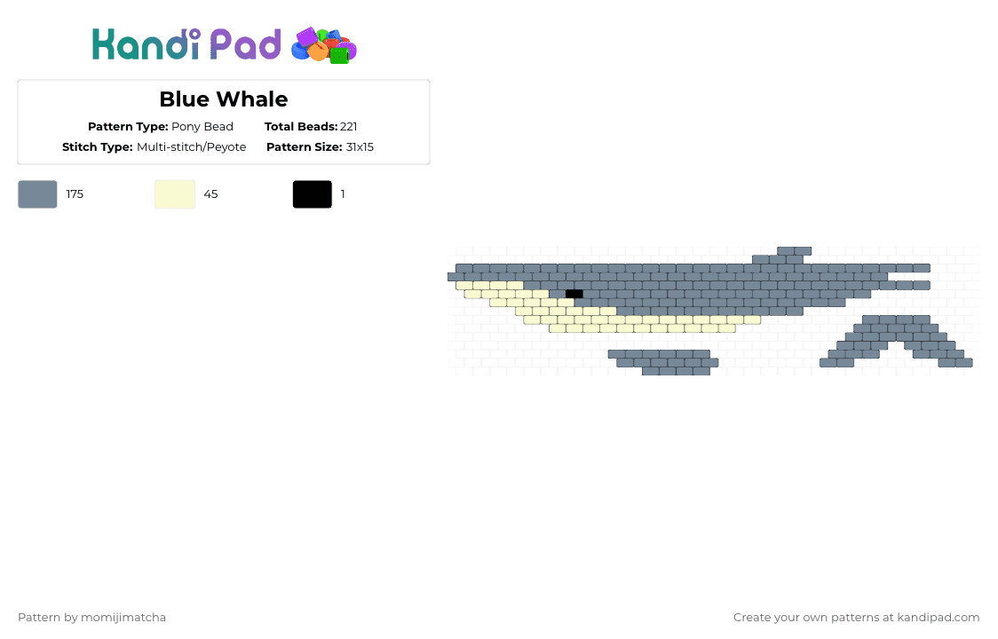 Blue Whale Pony Bead Pattern - Kandi Pad | Kandi Patterns, Fuse Bead ...