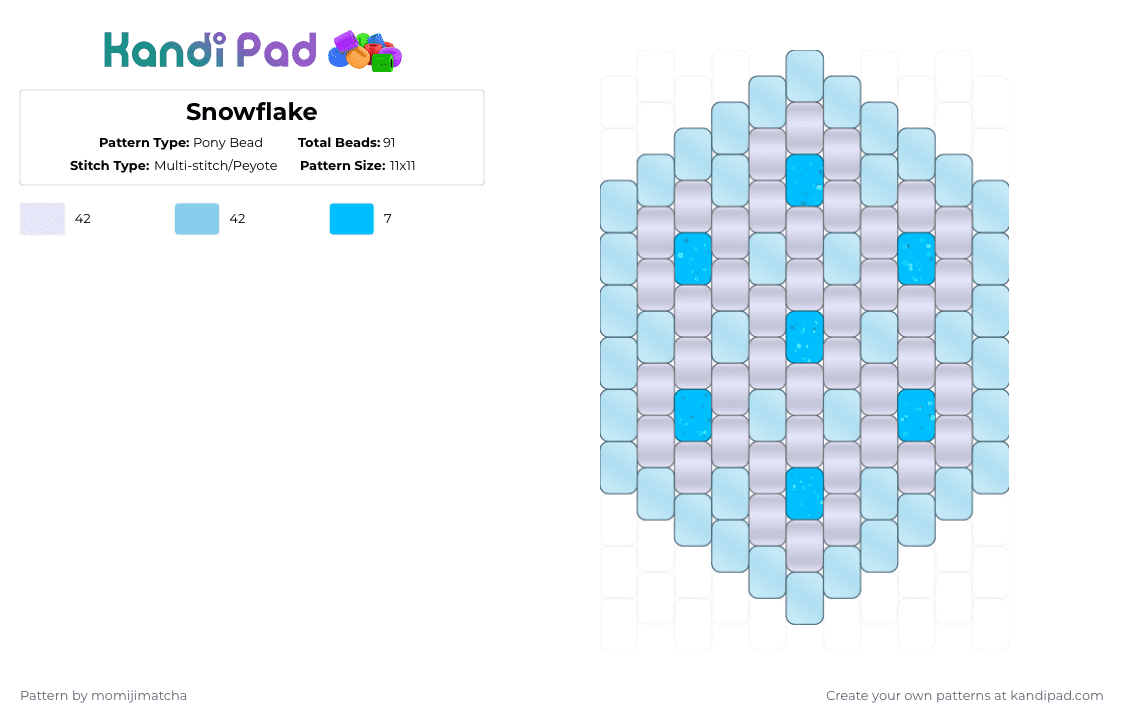 Snowflake Pony Bead Pattern - Kandi Pad | Kandi Patterns, Fuse Bead ...