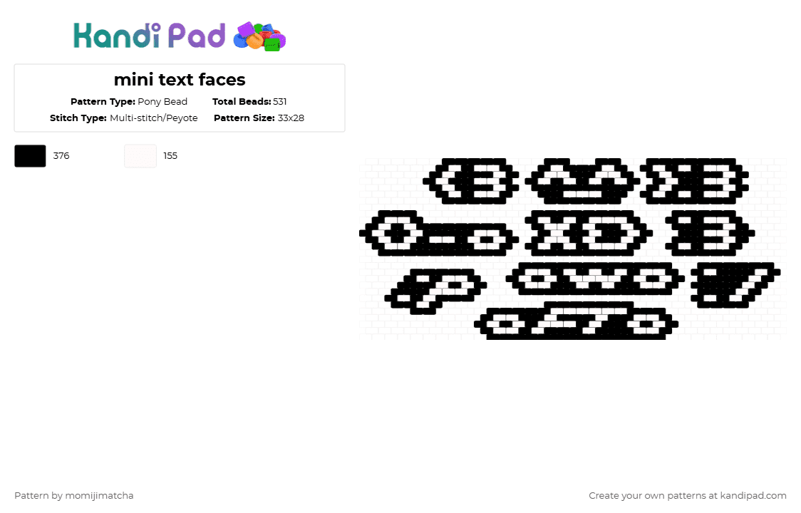 Mini text faces Pony Bead Pattern - Kandi Pad | Kandi Patterns, Fuse ...