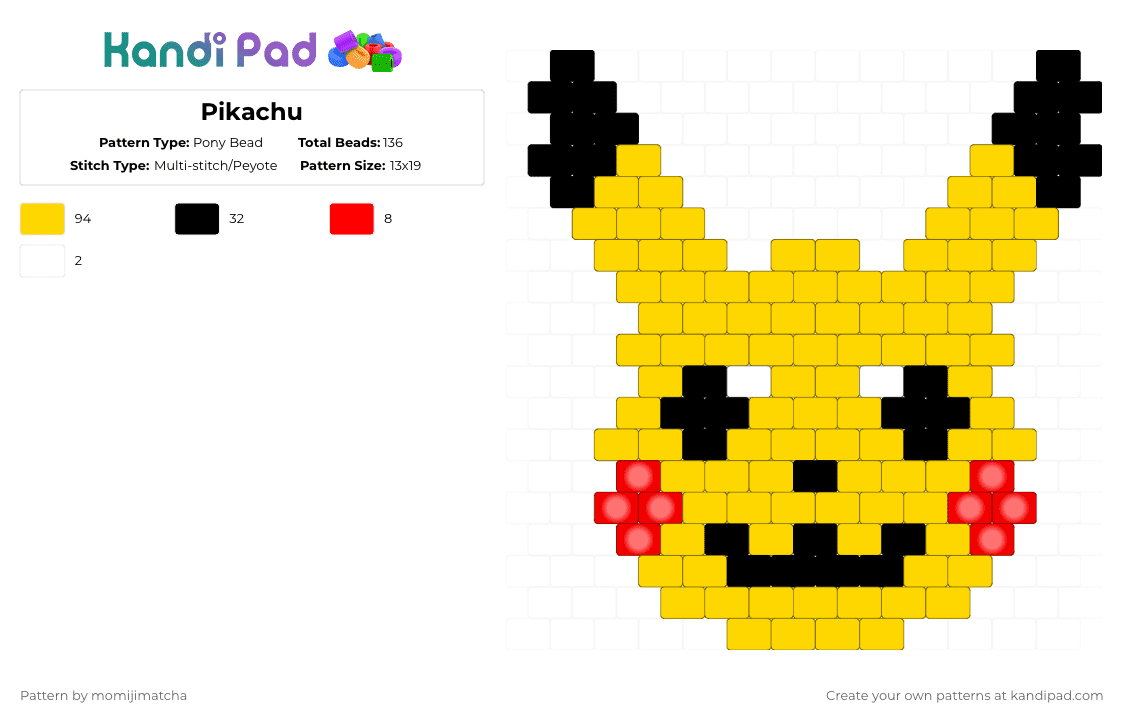 Pikachu Pony Bead Pattern - Kandi Pad | Kandi Patterns, Fuse Bead ...