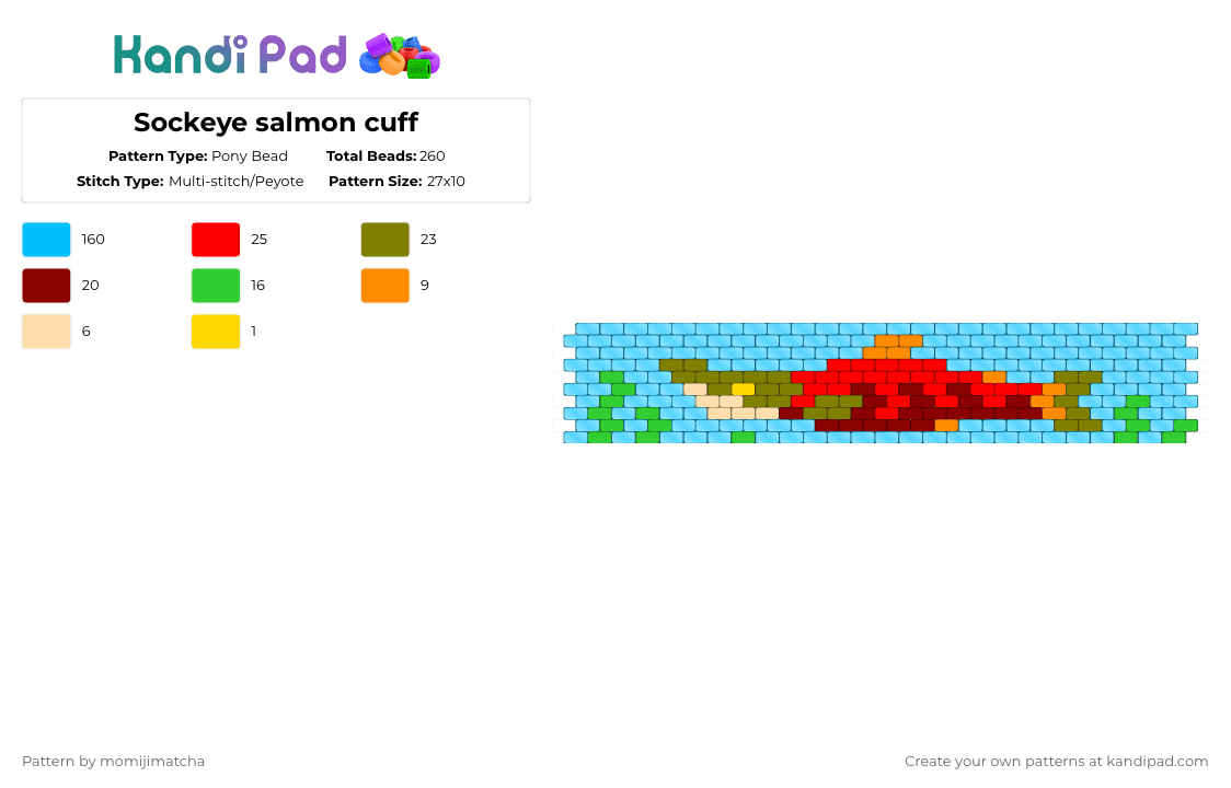 Sockeye salmon cuff Pony Bead Pattern - Kandi Pad | Kandi Patterns ...