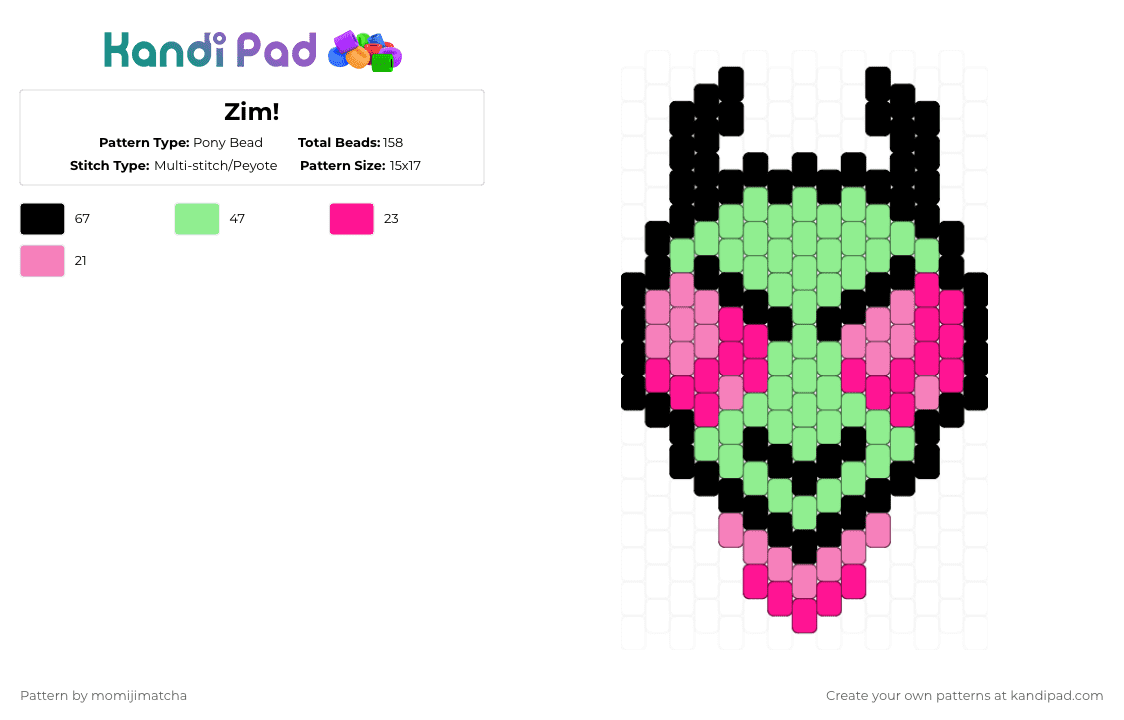 Zim! Pony Bead Pattern - Kandi Pad | Kandi Patterns, Fuse Bead Patterns ...