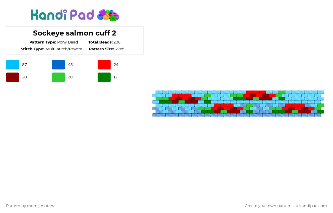 Sockeye salmon cuff 2 Pony Bead Pattern - Kandi Pad | Kandi Patterns ...