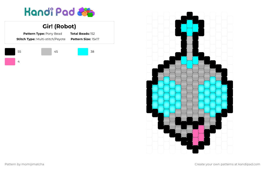 Gir! (Robot) Pony Bead Pattern - Kandi Pad | Kandi Patterns, Fuse Bead ...