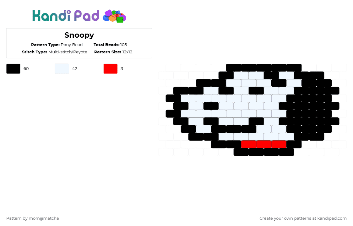 Snoopy Pony Bead Pattern - Kandi Pad | Kandi Patterns, Fuse Bead ...