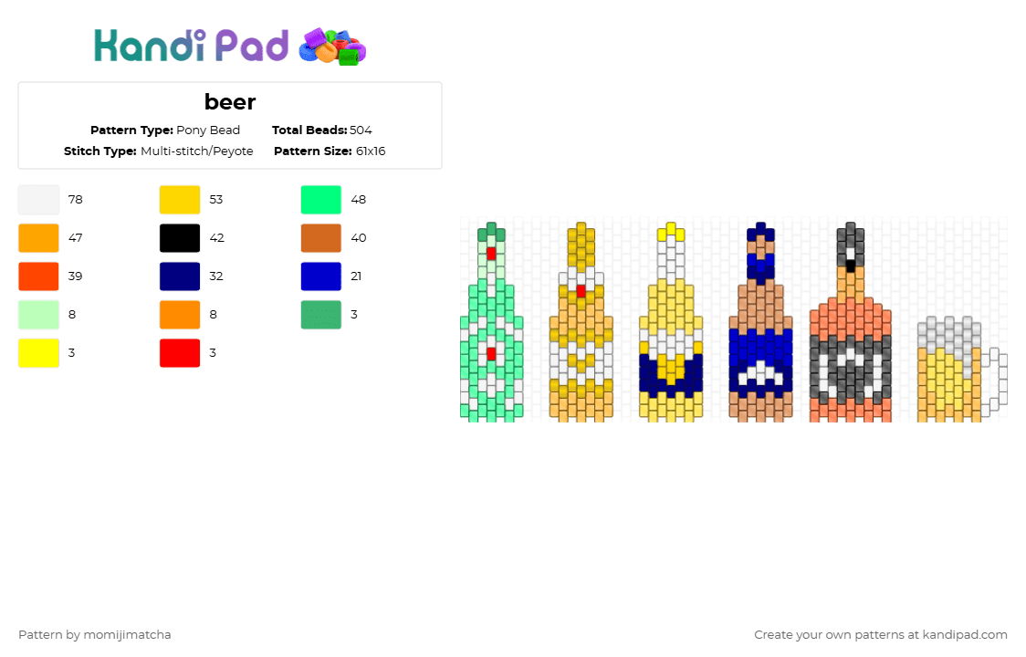 Beer Pony Bead Pattern - Kandi Pad | Kandi Patterns, Fuse Bead Patterns ...