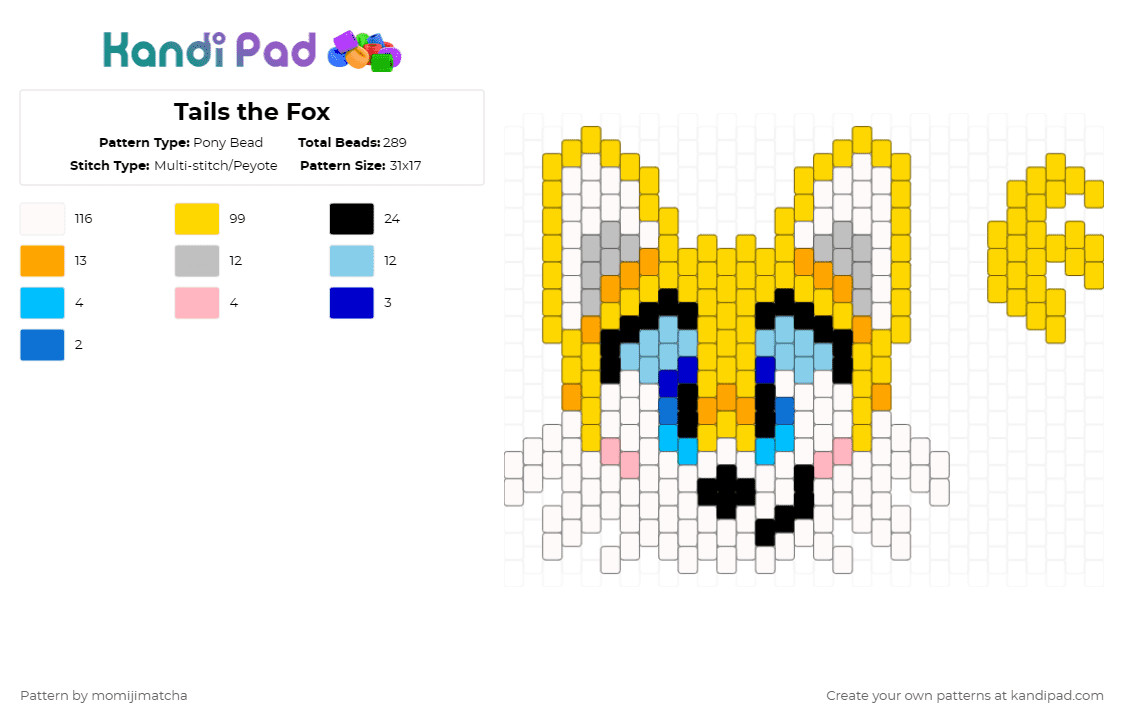 Tails the Fox Pony Bead Pattern - Kandi Pad | Kandi Patterns, Fuse Bead ...