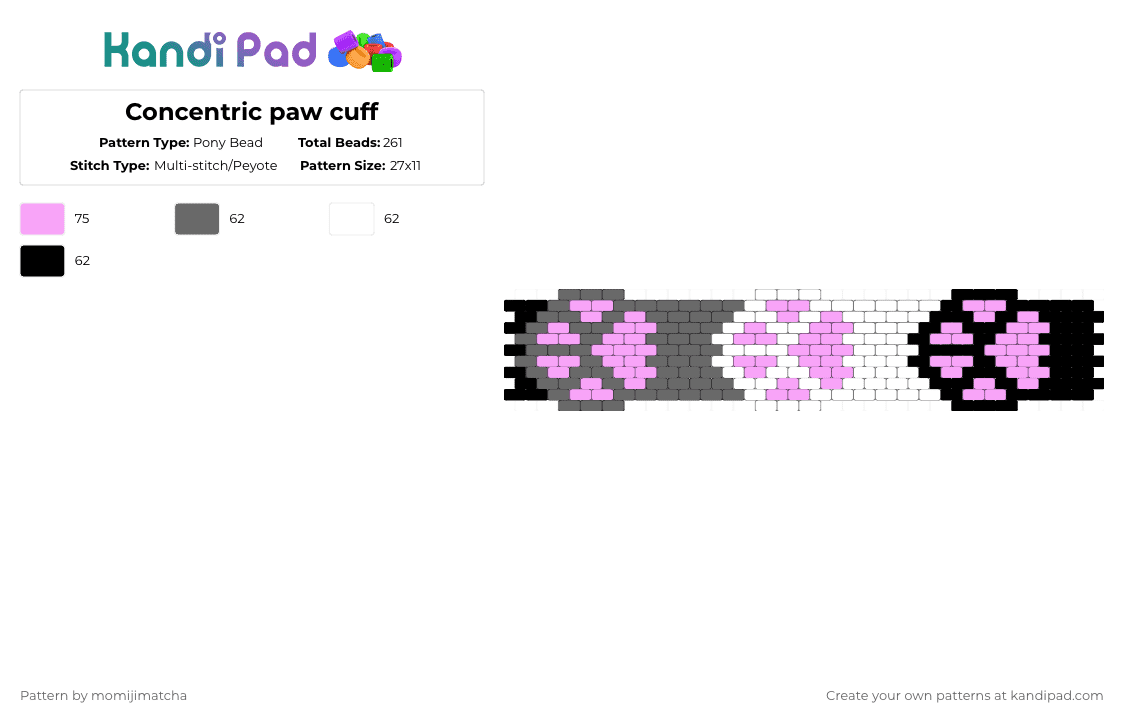Concentric paw cuff Pony Bead Pattern - Kandi Pad | Kandi Patterns ...