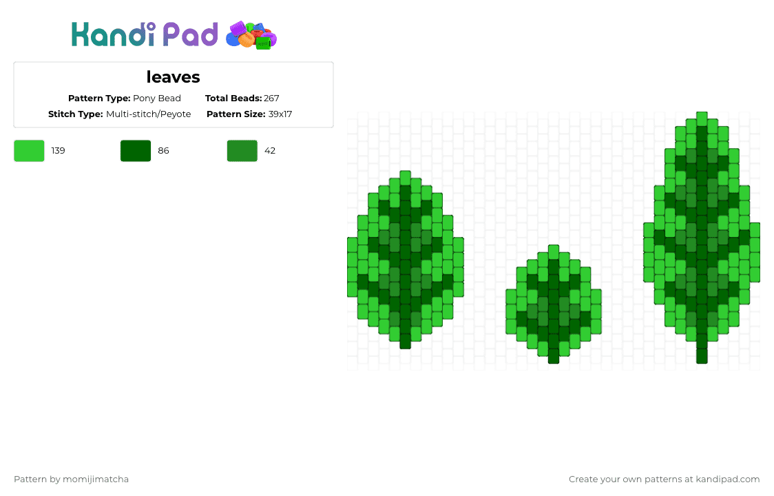 Leaves Pony Bead Pattern - Kandi Pad | Kandi Patterns, Fuse Bead ...