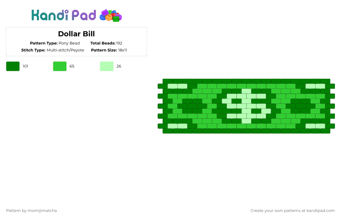 Dollar Bill Pony Bead Pattern - Kandi Pad | Kandi Patterns, Fuse Bead ...