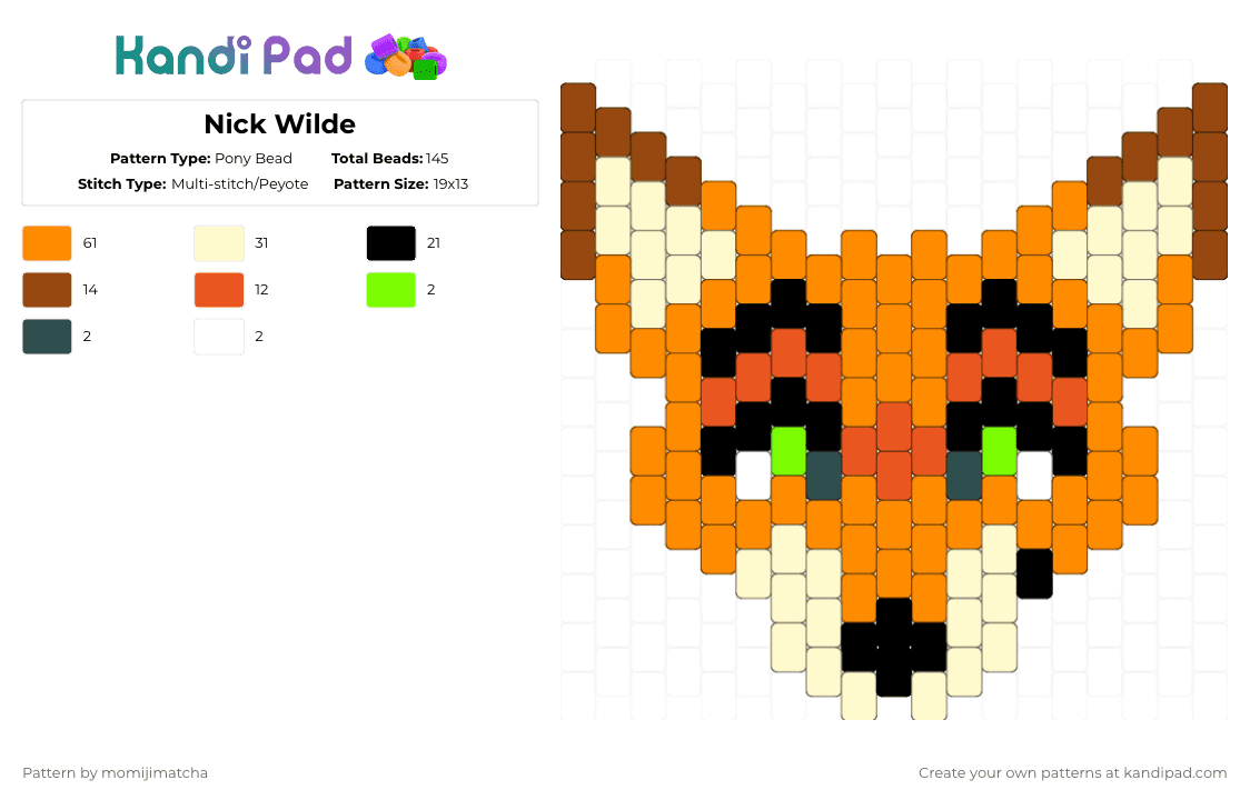Nick Wilde Pony Bead Pattern - Kandi Pad | Kandi Patterns, Fuse Bead ...