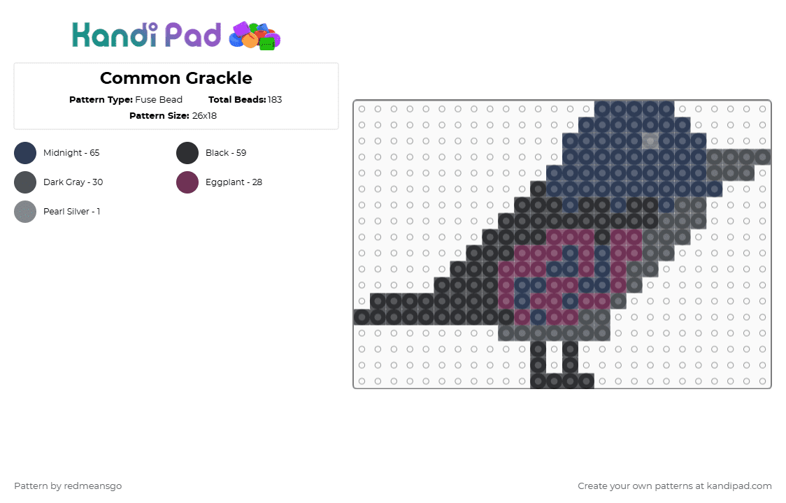 Common Grackle Fuse Bead Pattern - Kandi Pad | Kandi Patterns, Fuse ...