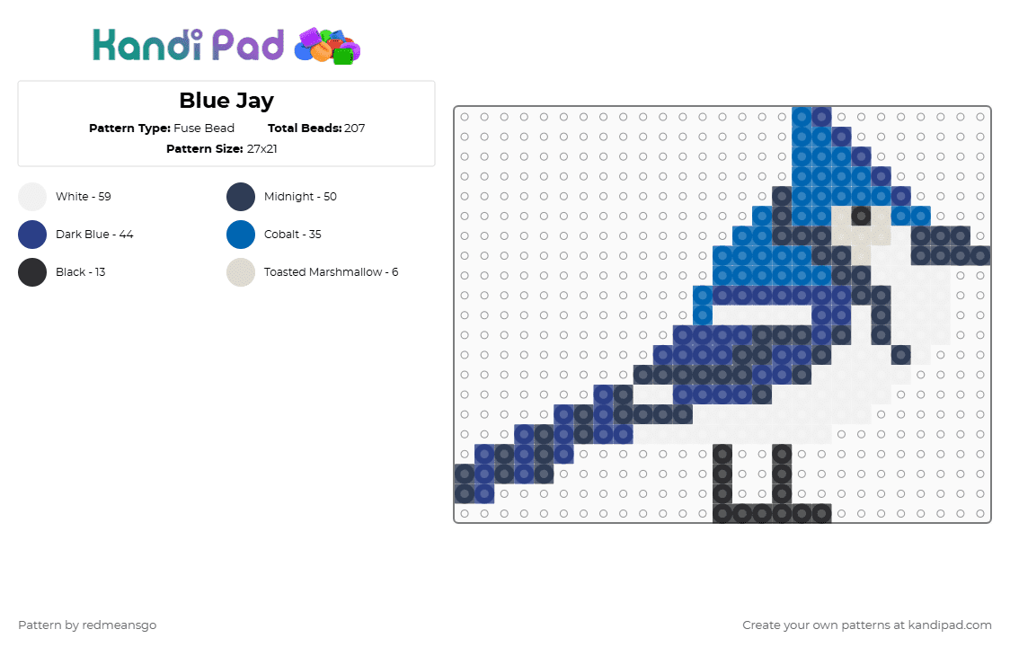 Blue Jay Fuse Bead Pattern - Kandi Pad | Kandi Patterns, Fuse Bead ...