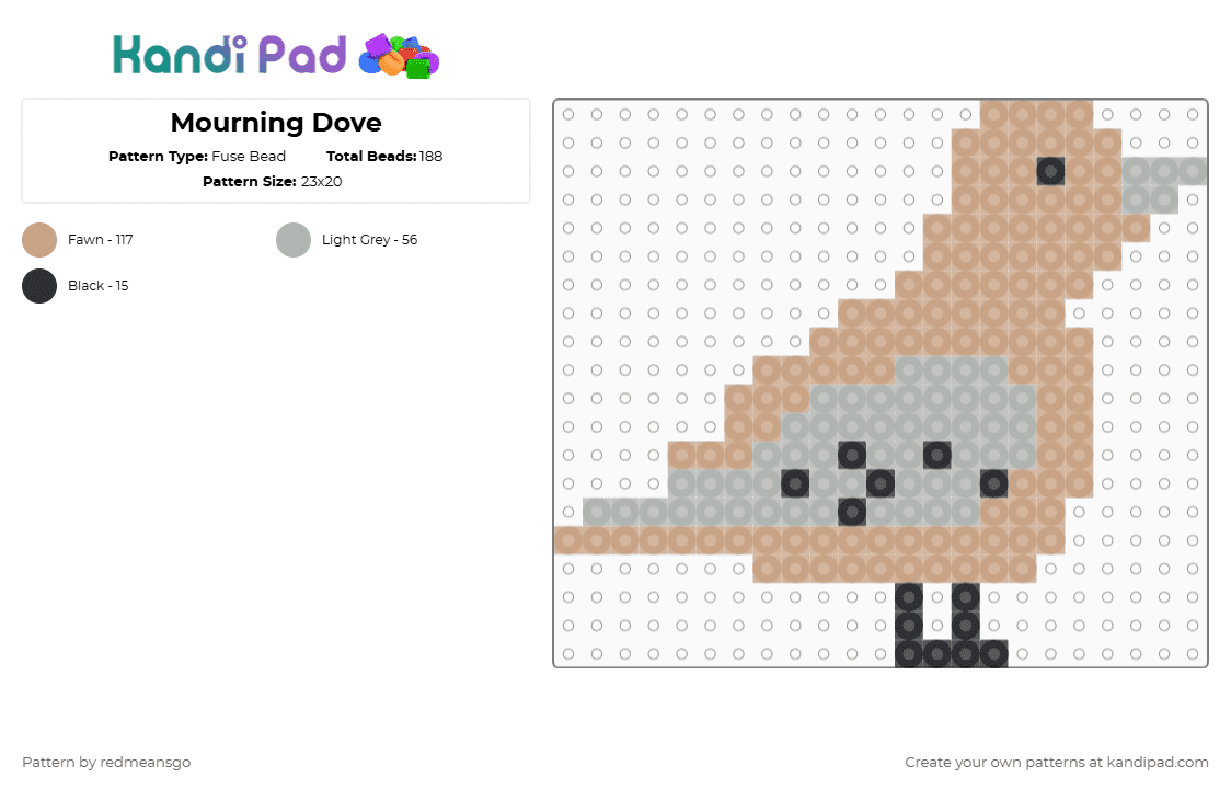 Mourning Dove Fuse Bead Pattern - Kandi Pad | Kandi Patterns, Fuse Bead ...