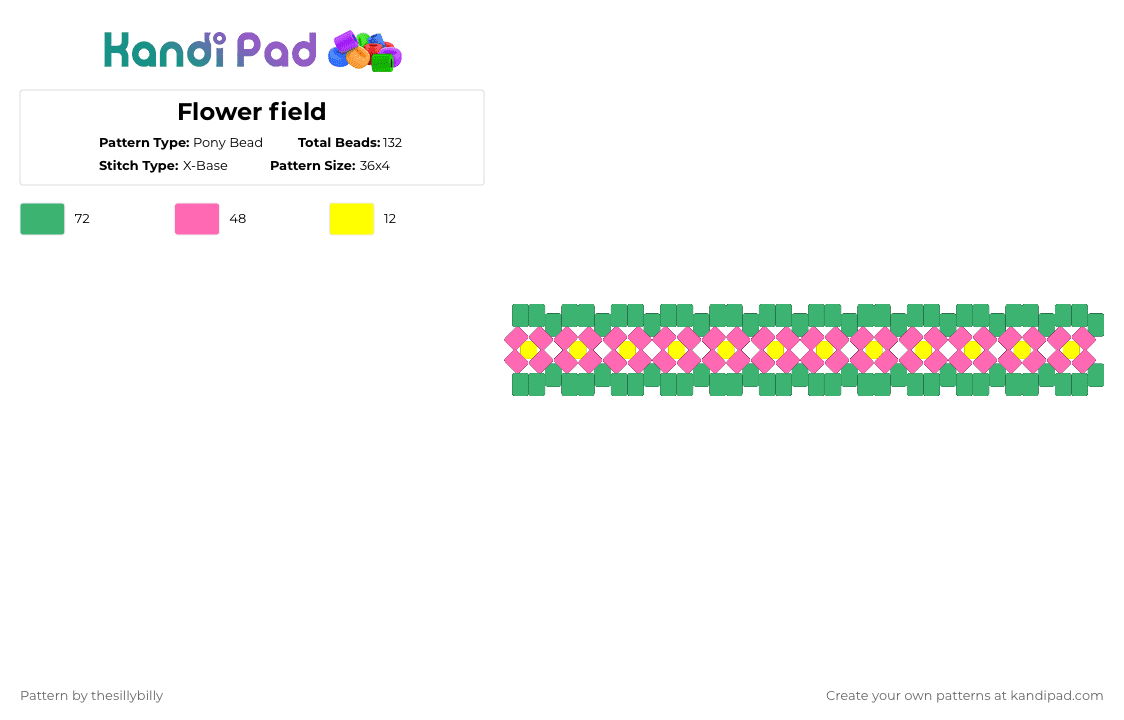 Flower field Pony Bead Pattern - Kandi Pad | Kandi Patterns, Fuse Bead ...