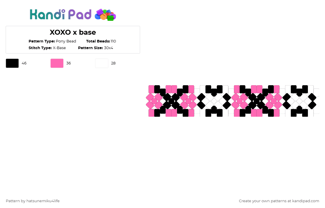 XOXO x base Pony Bead Pattern - Kandi Pad | Kandi Patterns, Fuse Bead ...