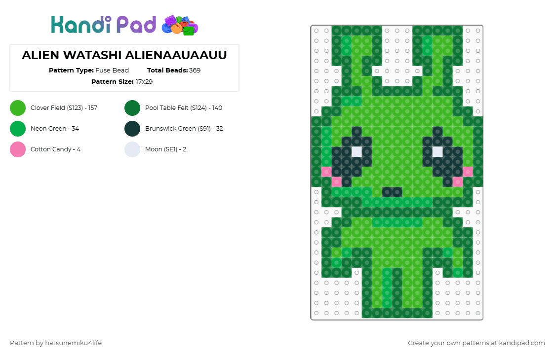 ALIEN WATASHI ALIENAAUAAUU Fuse Bead Pattern - Kandi Pad | Kandi ...