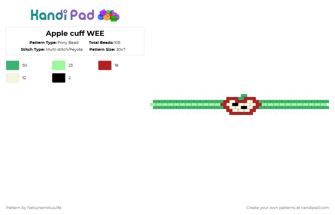 Apple cuff WEE Pony Bead Pattern - Kandi Pad | Kandi Patterns, Fuse ...