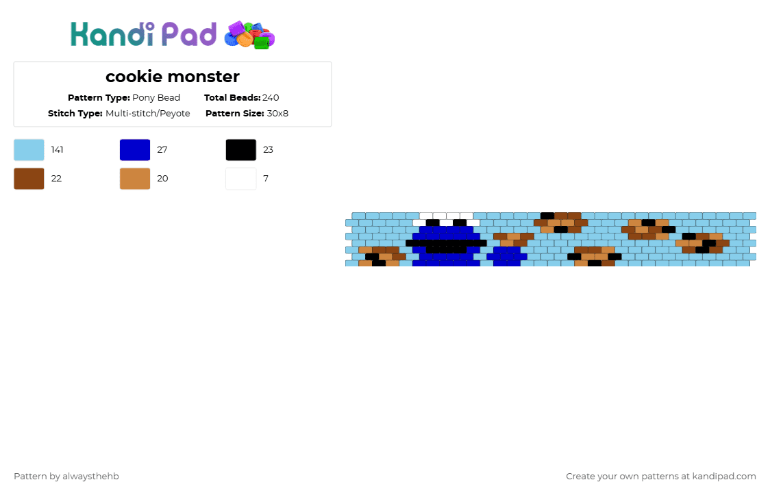 Cookie monster Pony Bead Pattern - Kandi Pad | Kandi Patterns, Fuse ...