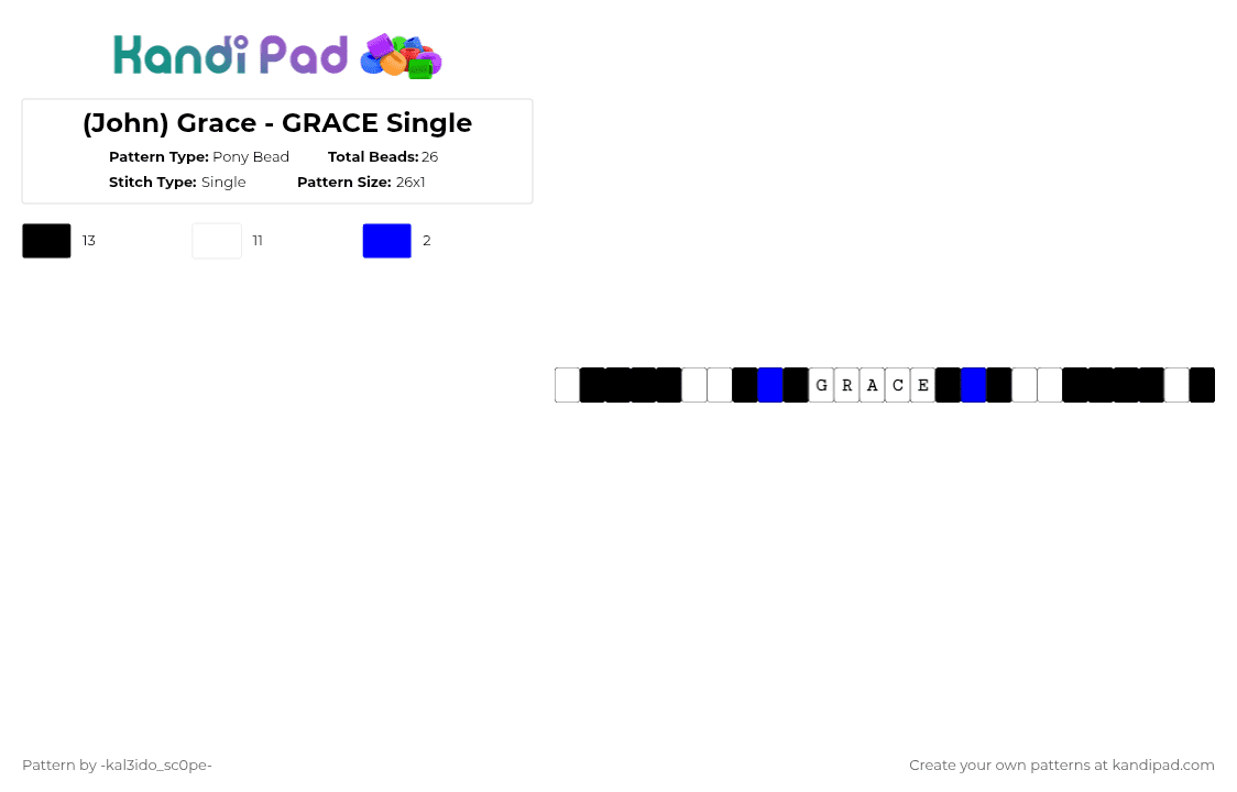 (John) Grace - GRACE Single Pony Bead Pattern - Kandi Pad | Kandi ...
